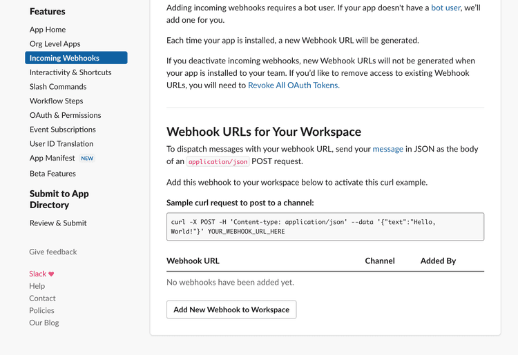 📨 Slack の Incoming Webhook を設定する