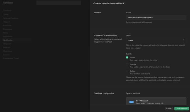 ⛳️ Supabase のWebhookを使ってデータ追加時にSupabase Edge Functionを実行する